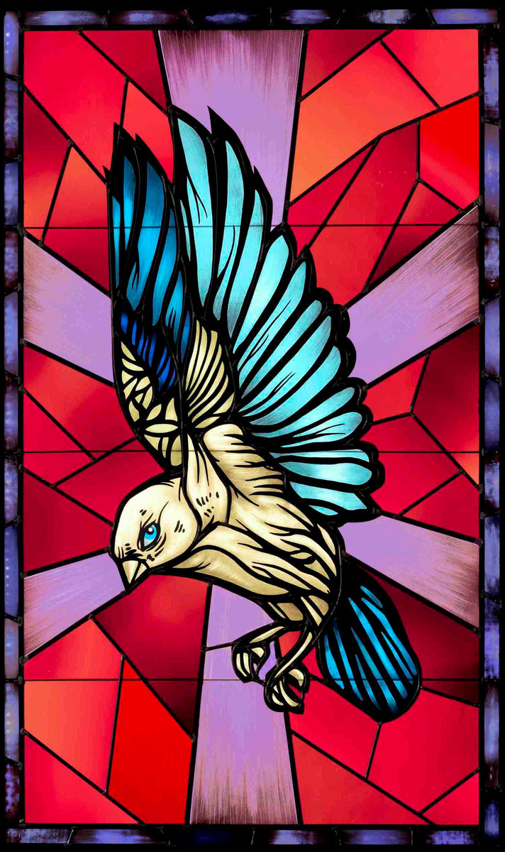 "Stained Glass Sparrow (right)" — Open Ended A3 Print – Schoph